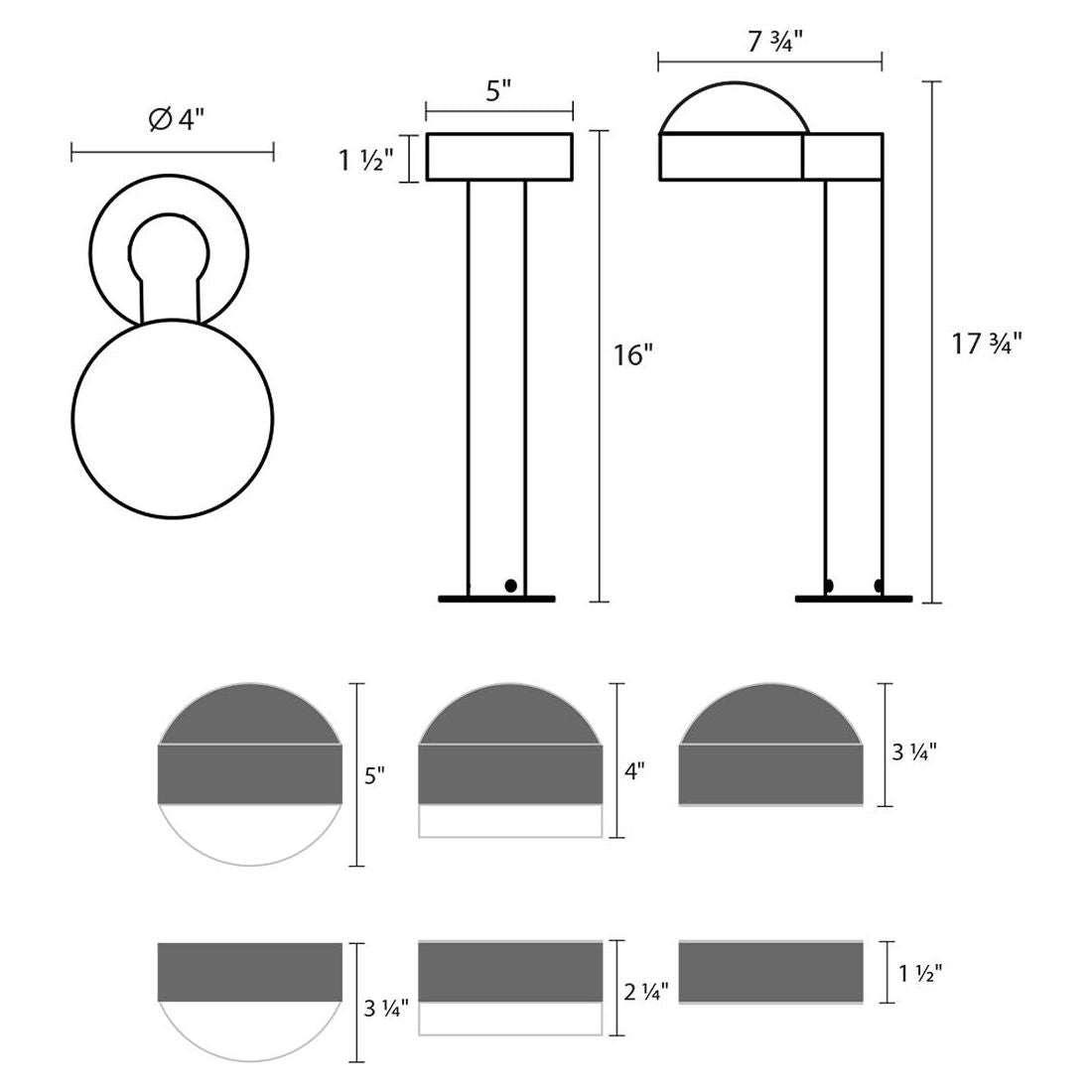 REALS 16" LED Bollard with Plate Cap and Dome Lens